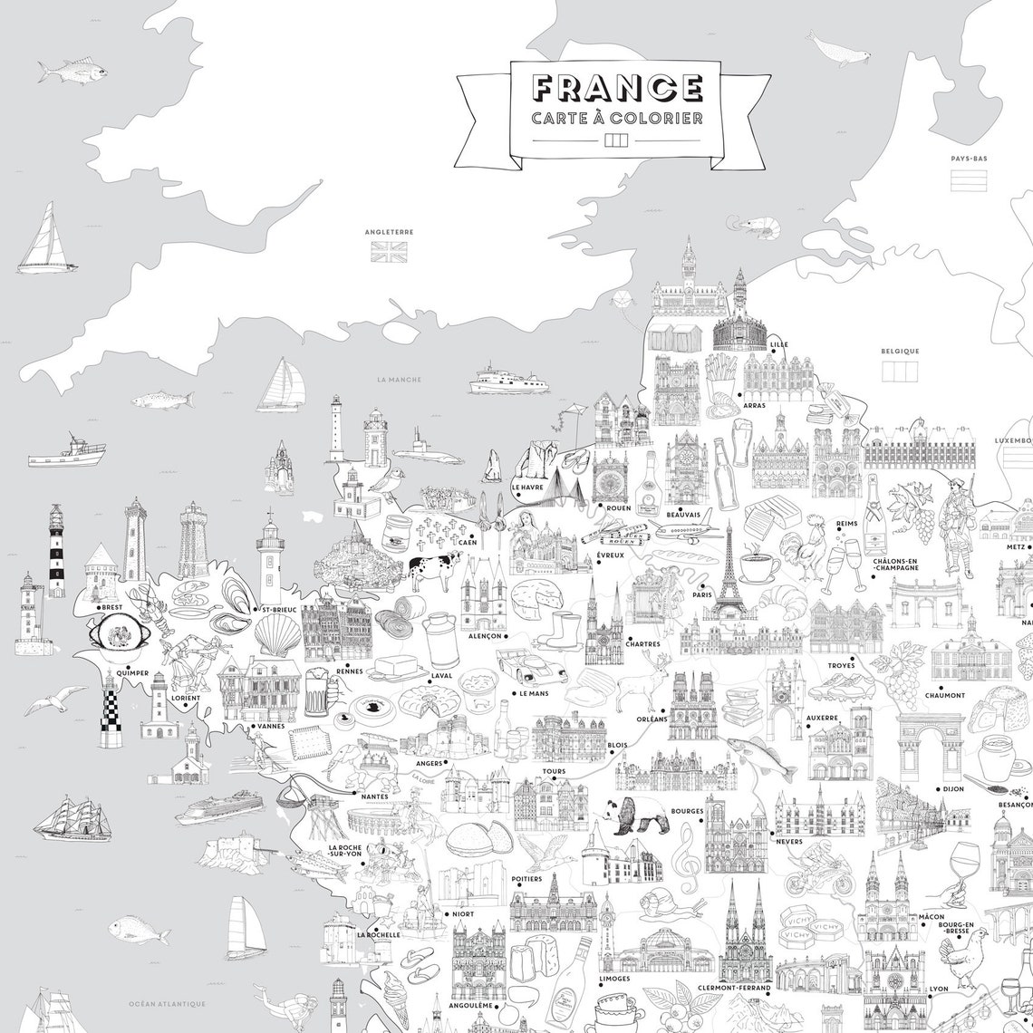Coloring Poster of France 50x70cm Paper - Etsy
