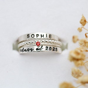 Class Ring Set Sterling Silver Modern Class Rings - Etsy