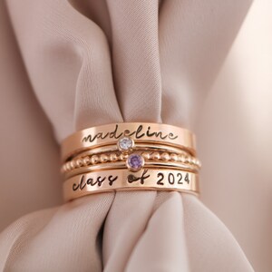 Class Ring Set, Gold Modern Class Rings, Personalized Graduation Gift ...