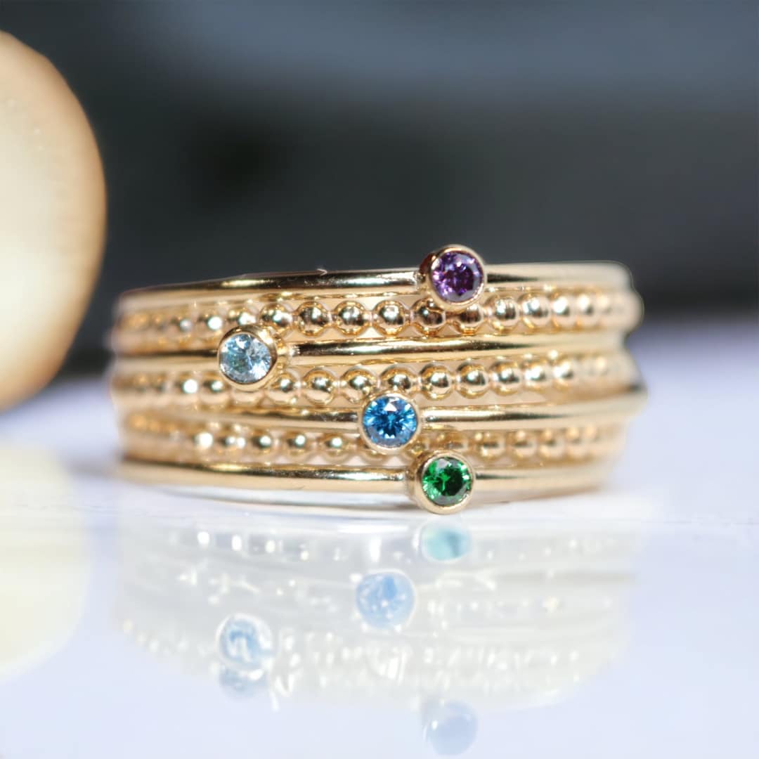 Stackable Mothers Ring, TINY Stacking Birthstone Rings, Gold Filled ...