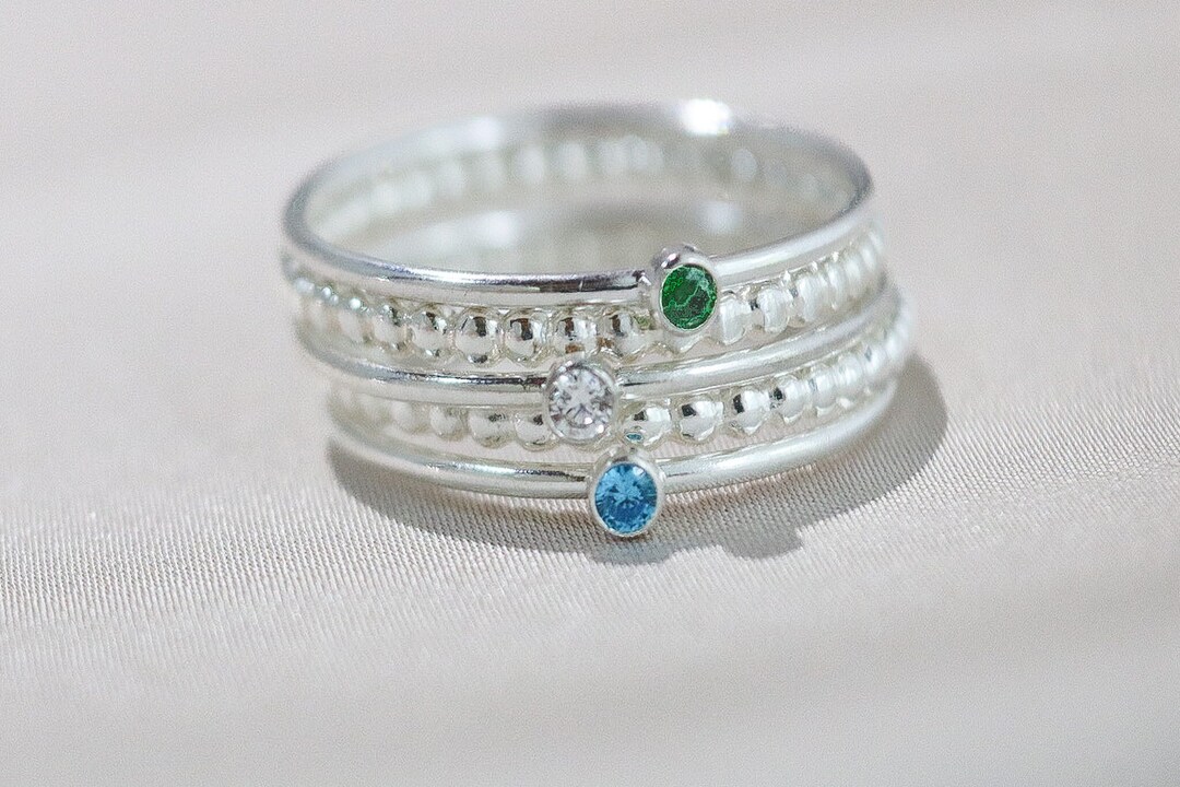 Stackable Mothers Ring, TINY Stacking Birthstone Rings, Sterling Silver ...