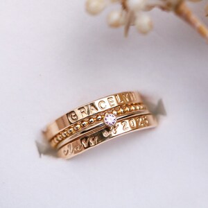 Gold Class Ring Set, Gold Filled Modern Class Rings, Personalized ...