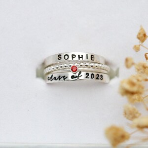 Class Ring Set, Sterling Silver Modern Class Rings, Personalized ...