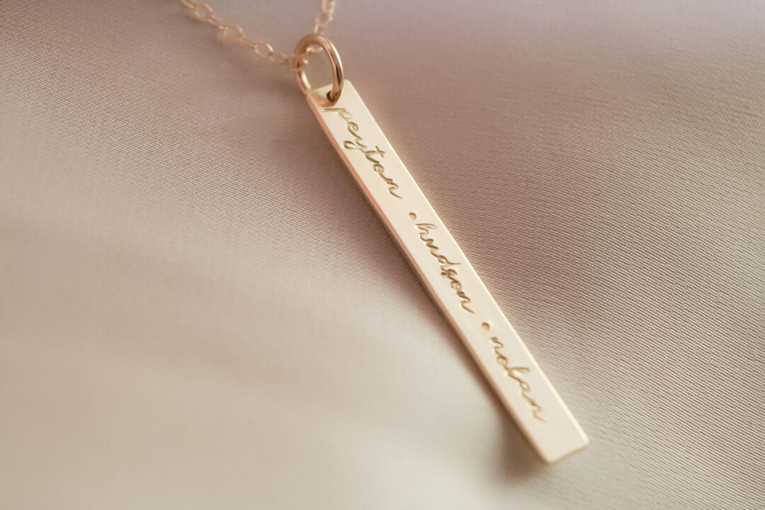 Gold Bar Name Necklace, 14k Gold Filled Vertical Bar Necklace With ...