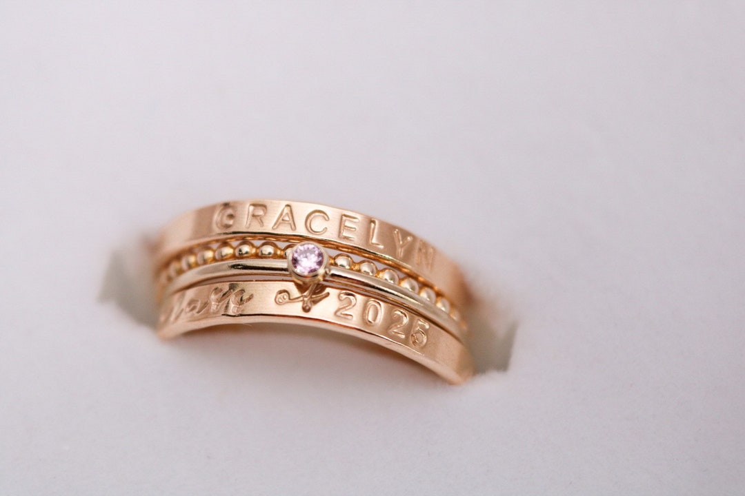 Gold Class Ring Set, Gold Filled Modern Class Rings, Personalized ...