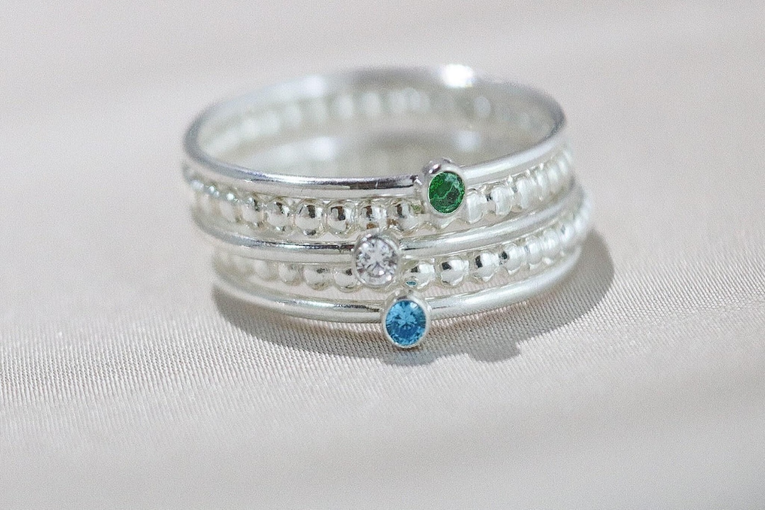 Stackable Birthstone Rings for Mom TINY Sterling Silver Custom Rings ...