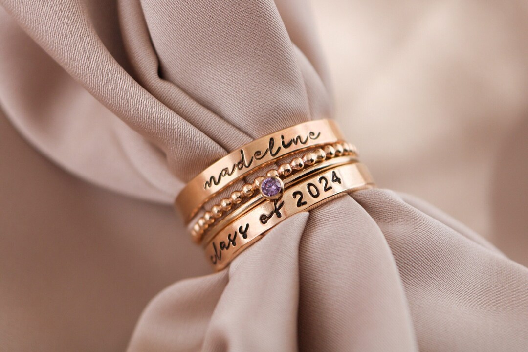 Class Ring Set, Gold Modern Class Rings, Personalized Graduation Gift ...