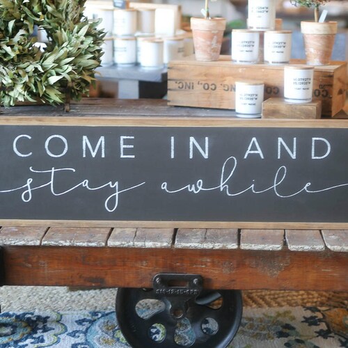 Come in and Stay Awhile Framed Wood Sign Foyer Decor Entryway | Etsy