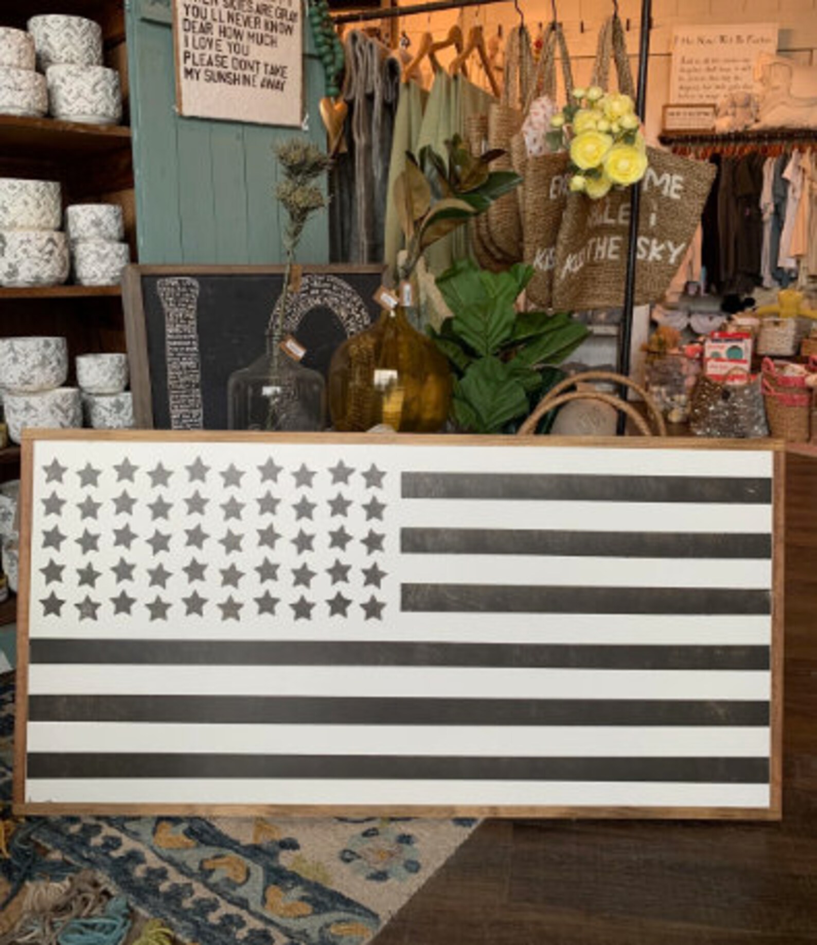 American Flag Neutral Colors Red White Blue Framed Wood Sign - Etsy