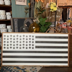 American Flag Neutral Colors Red White Blue Framed Wood Sign - Etsy