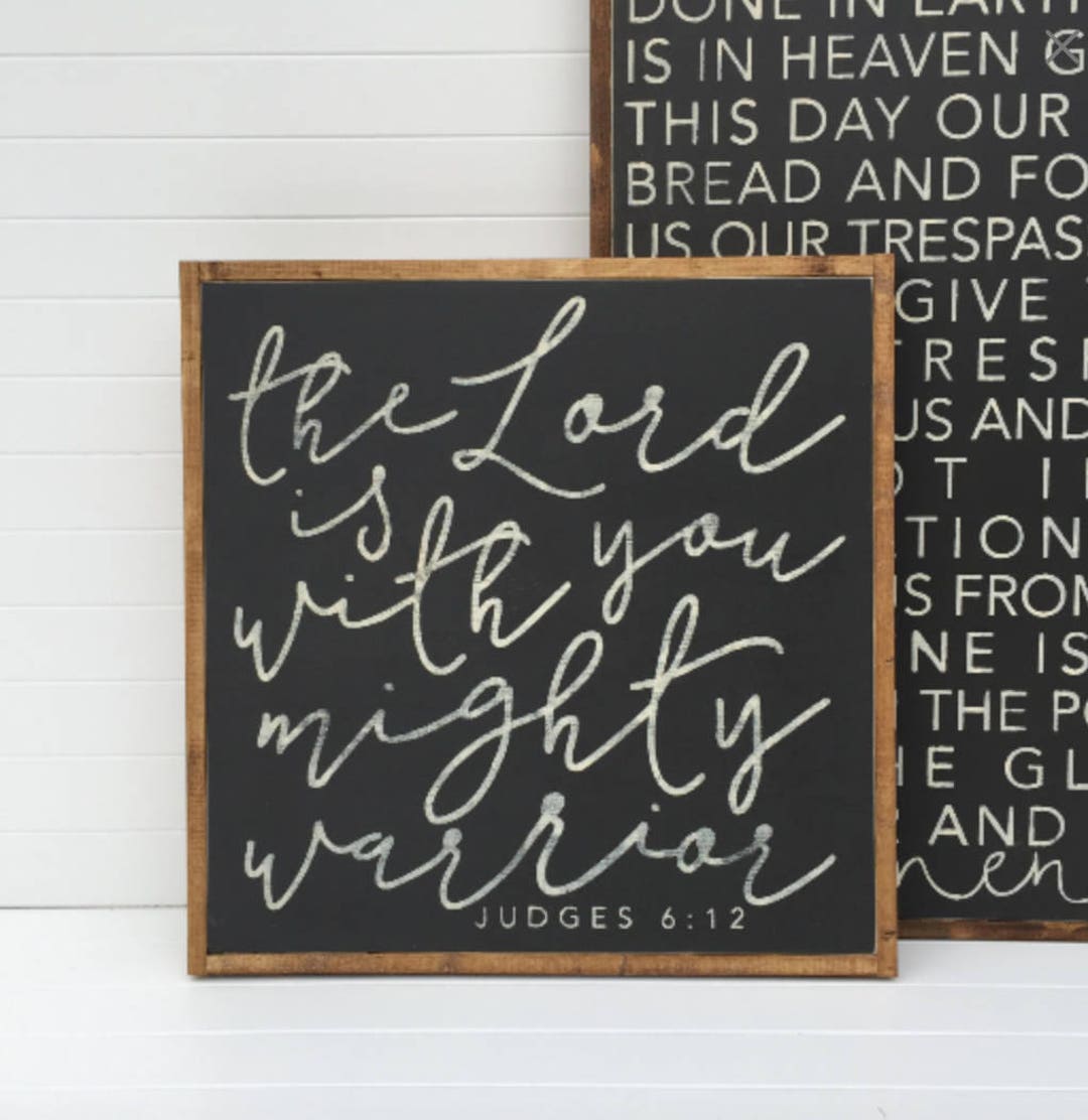 The Lord is With You Mighty Warrior Framed Wood Nursery Sign Kids Room ...
