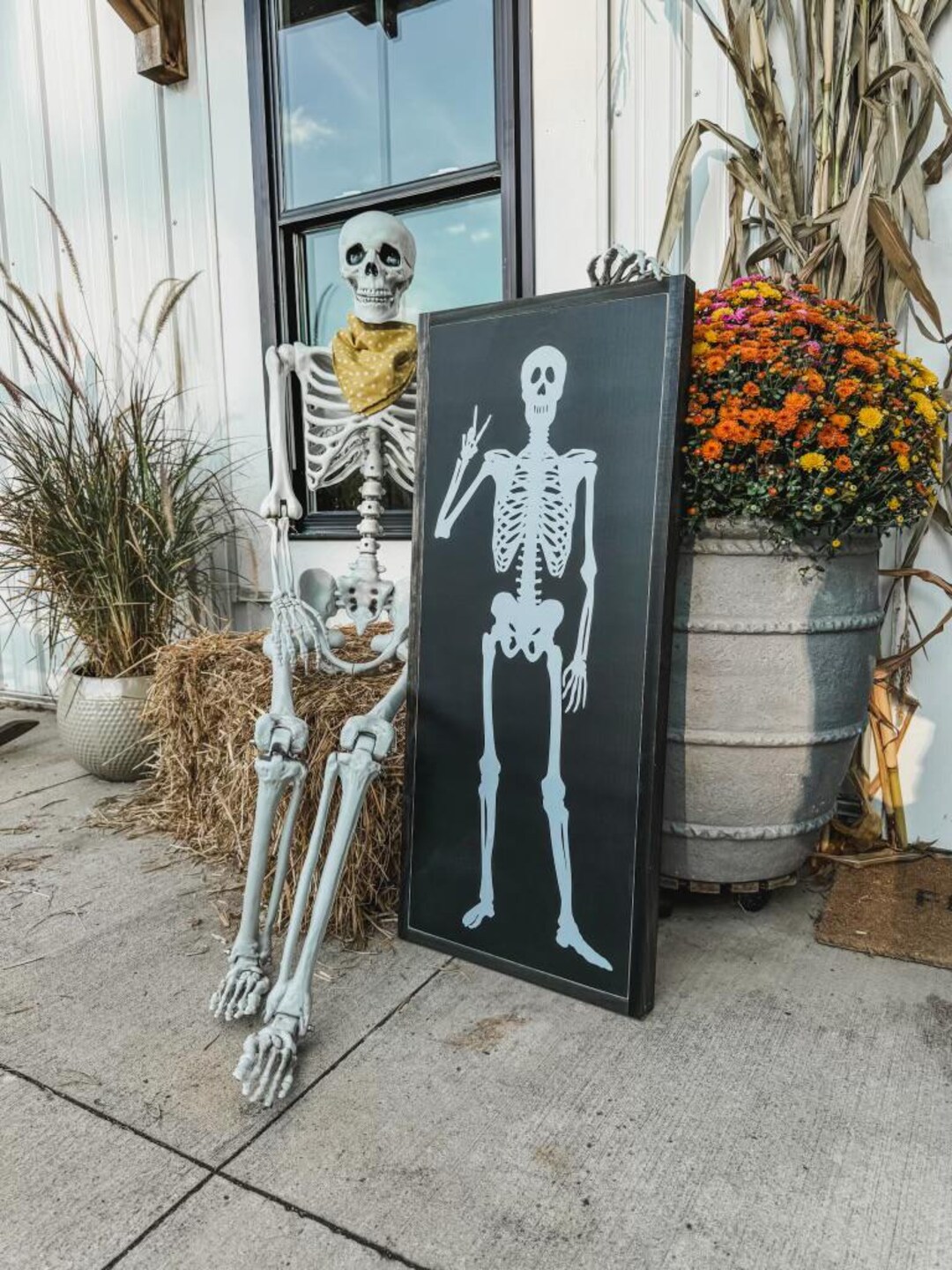 Skeleton Peace Sign Framed Wood Sign Halloween Decor Halloween Porch ...