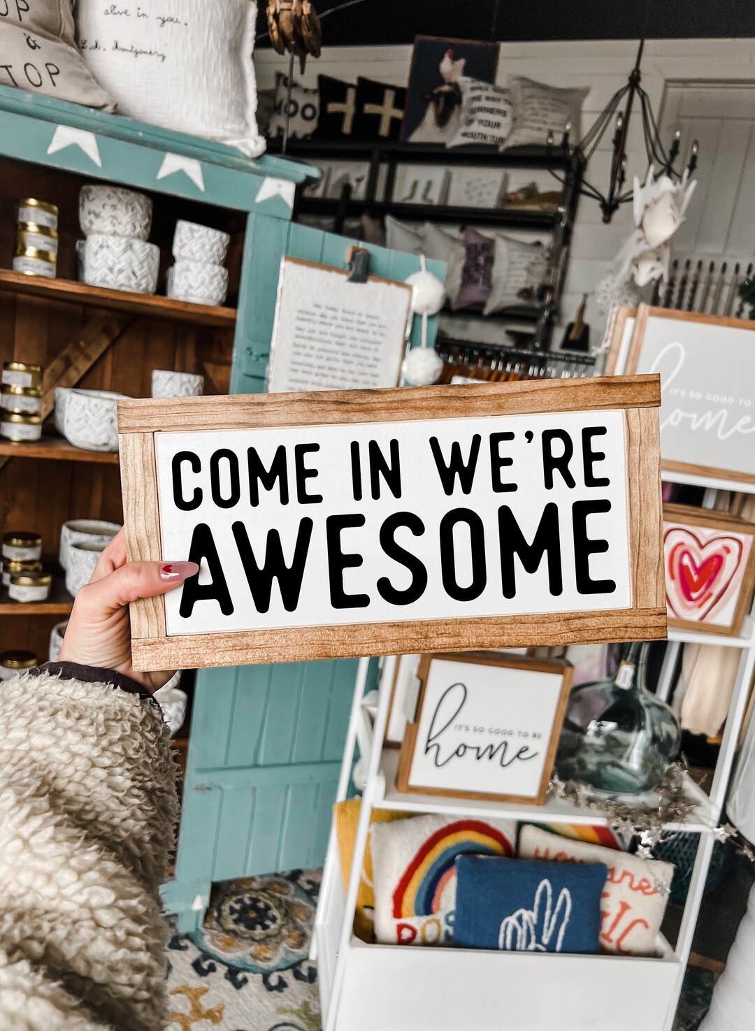 Come in We're Awesome Framed Wooden Sign Foyer Decor Front Door Decor ...