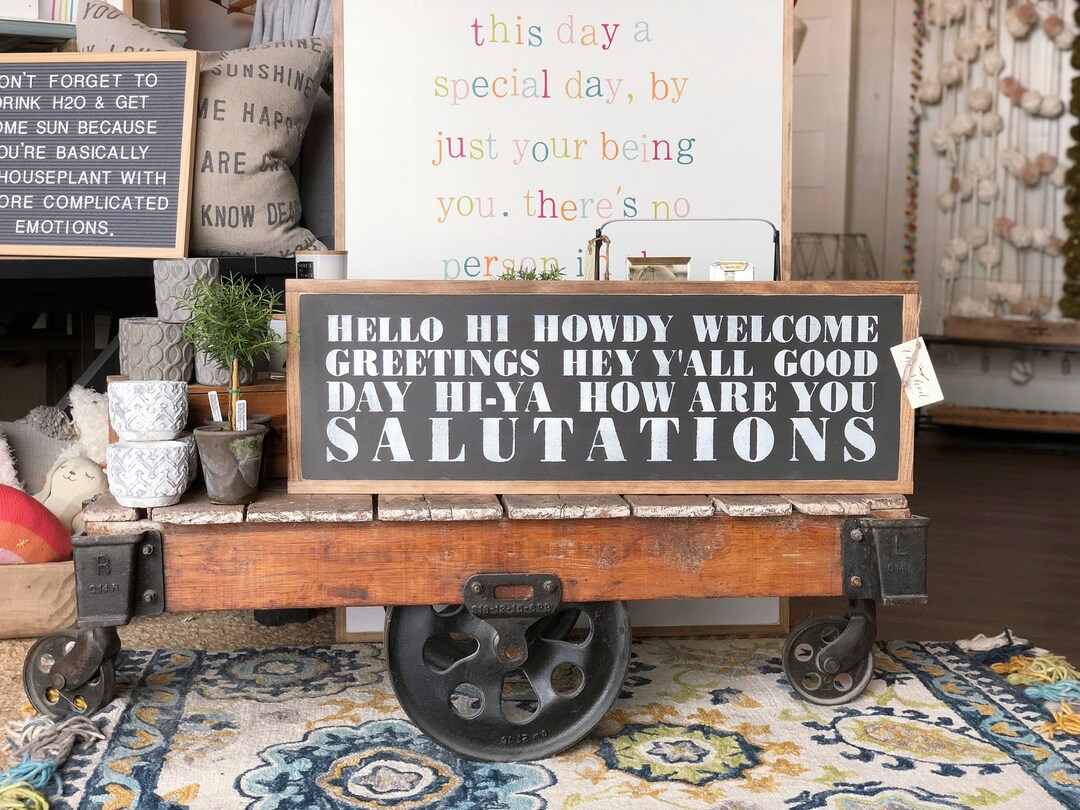 Hello Hi Howdy Salutation Framed Wood Sign Foyer Decor Entryway Sign - Etsy