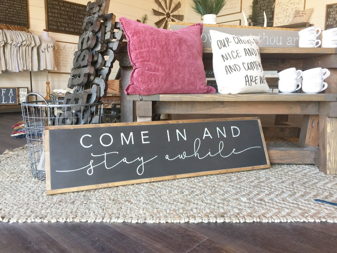 Come in and Stay Awhile Framed Wood Sign Foyer Decor Entryway | Etsy