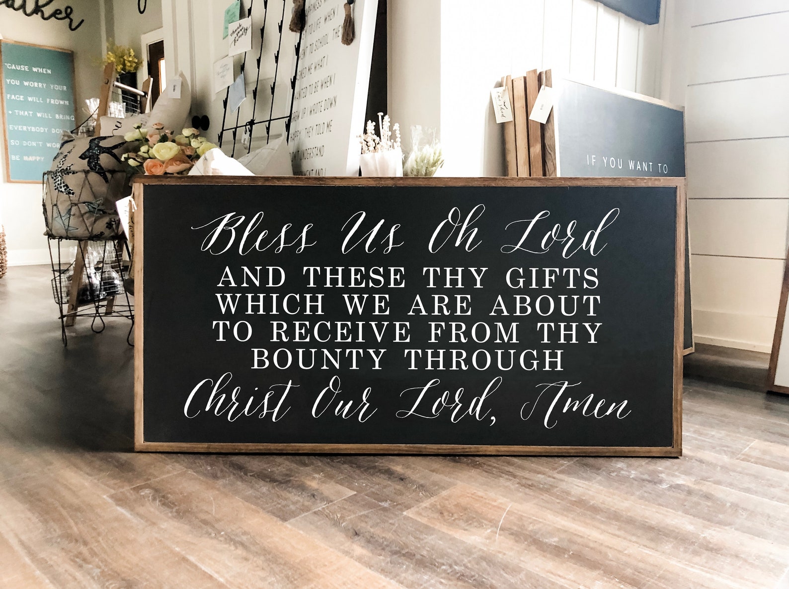 Bless Us Oh Lord and These Thy Gifts Framed Wood Sign Kitchen Decor ...