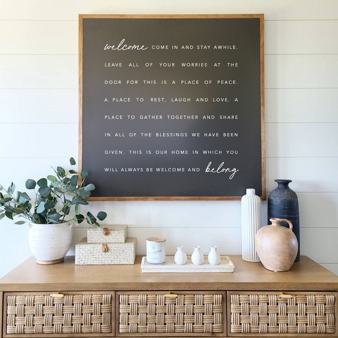 Welcome Come in and Stay Awhile You Will Always Belong Framed Wood Sign ...