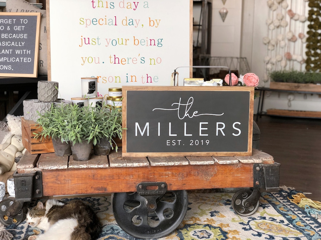 Cursive Last Name/date Established Framed Wood Sign Wedding Gift ...