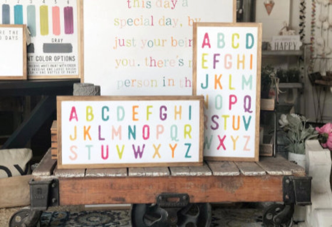 Horizontal Alphabet Framed Wood Sign Nursery Decor Framed Wood | Etsy