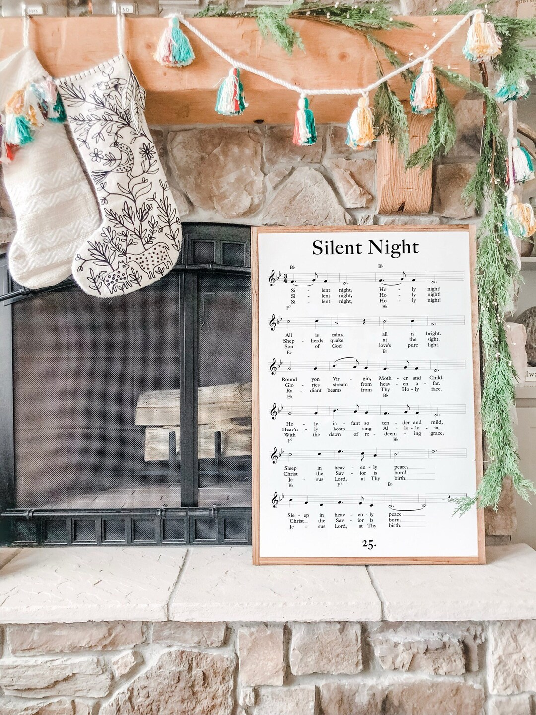 Silent Night Musical Notes Framed Wood Sign Christmas Sign Holiday ...