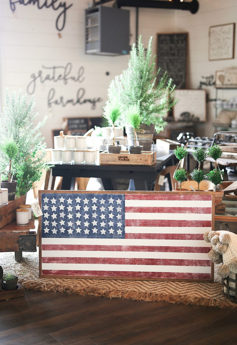 American Flag Neutral Colors Red White Blue Framed Wood Sign - Etsy