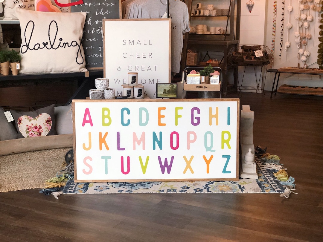 Horizontal Alphabet Framed Wood Sign Nursery Decor Framed Wood Sign ...