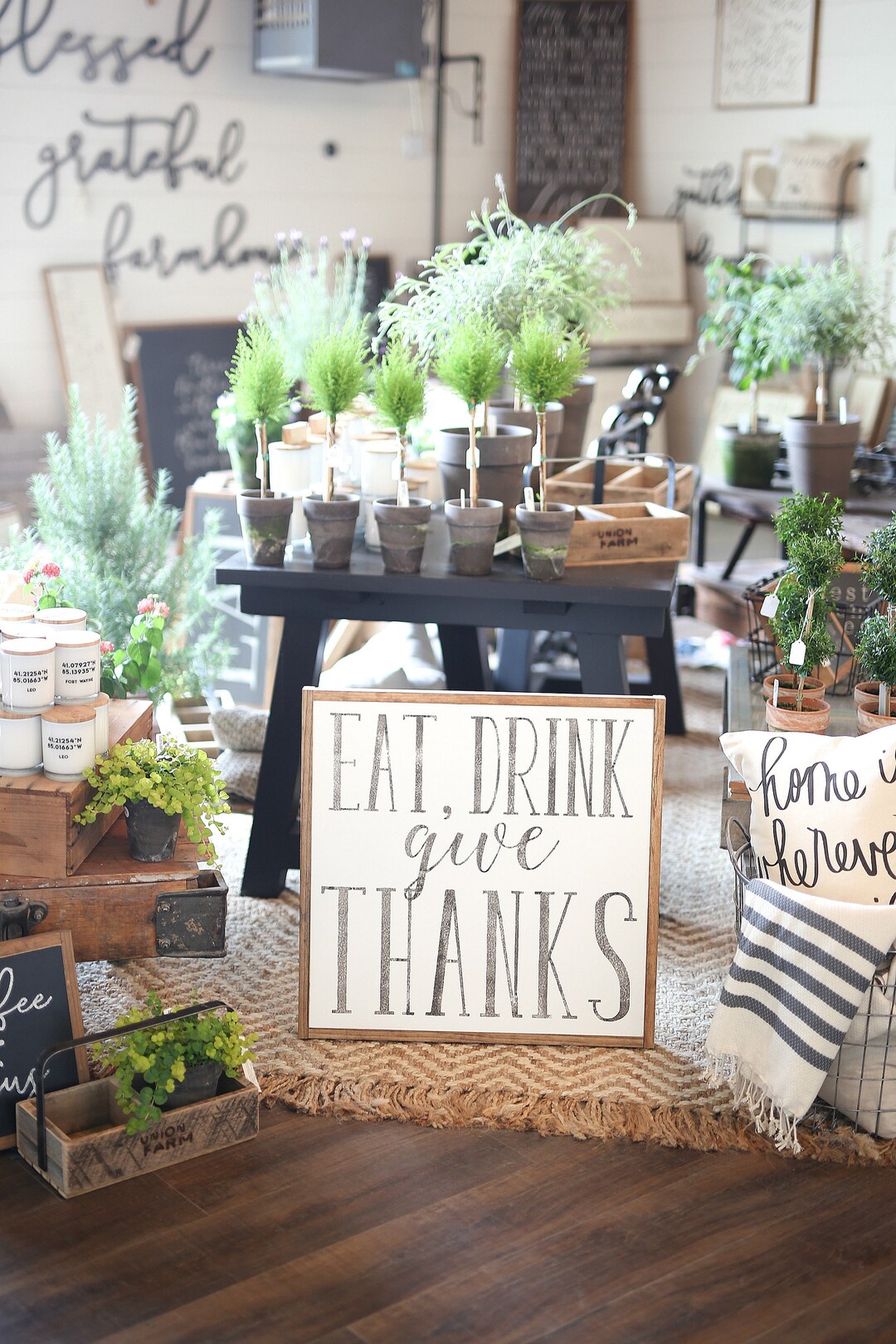 Eat Drink Give Thanks Framed Wood Sign Fall Decor Thanksgiving Decor - Etsy
