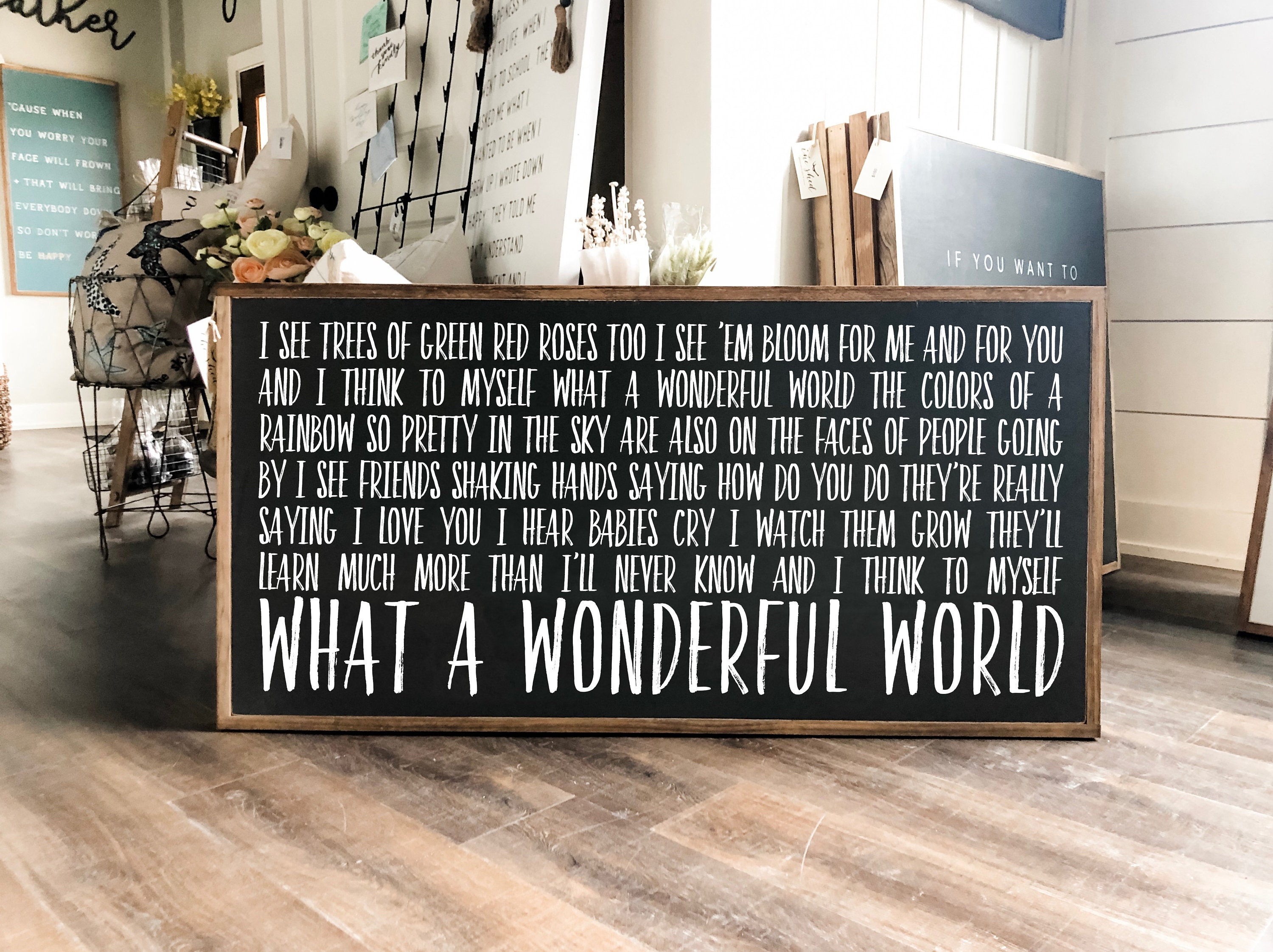 What A Wonderful World Framed Wood Sign Kids Room Decor - Etsy