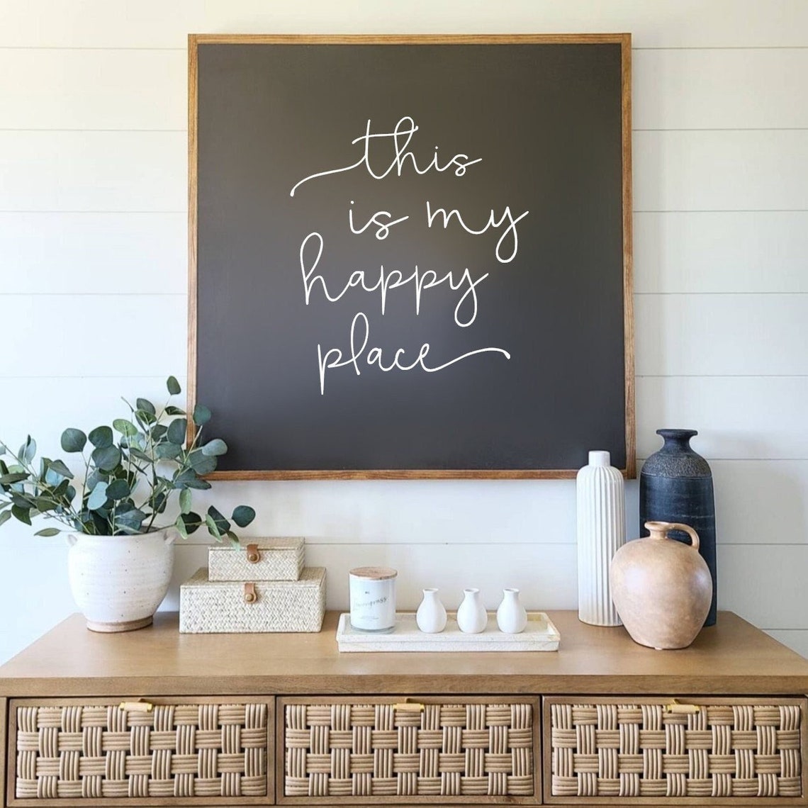 This is My Happy Place Framed Wood Sign Living Room Decor Foyer Decor ...