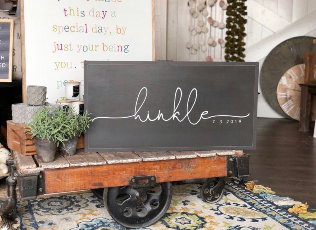 Cursive Last Name Established Framed Wood Sign Wedding Anniversary Gift ...