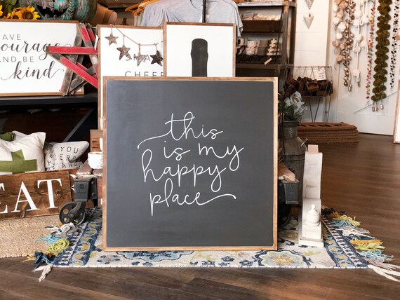 This is My Happy Place Framed Wood Sign Living Room Decor | Etsy