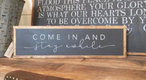 Come in and Stay Awhile Framed Wood Sign Foyer Decor Entryway | Etsy