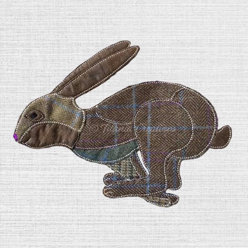 Raw Edge Applique Running Hare Machine Embroidery Design | Etsy