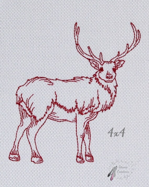 Line Work Stag Machine Embroidery Design Pattern Three Sizes | Etsy