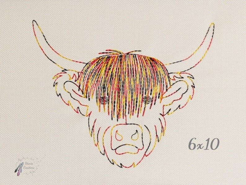 Line Work Highland Cow Machine Embroidery Design Pattern Three | Etsy