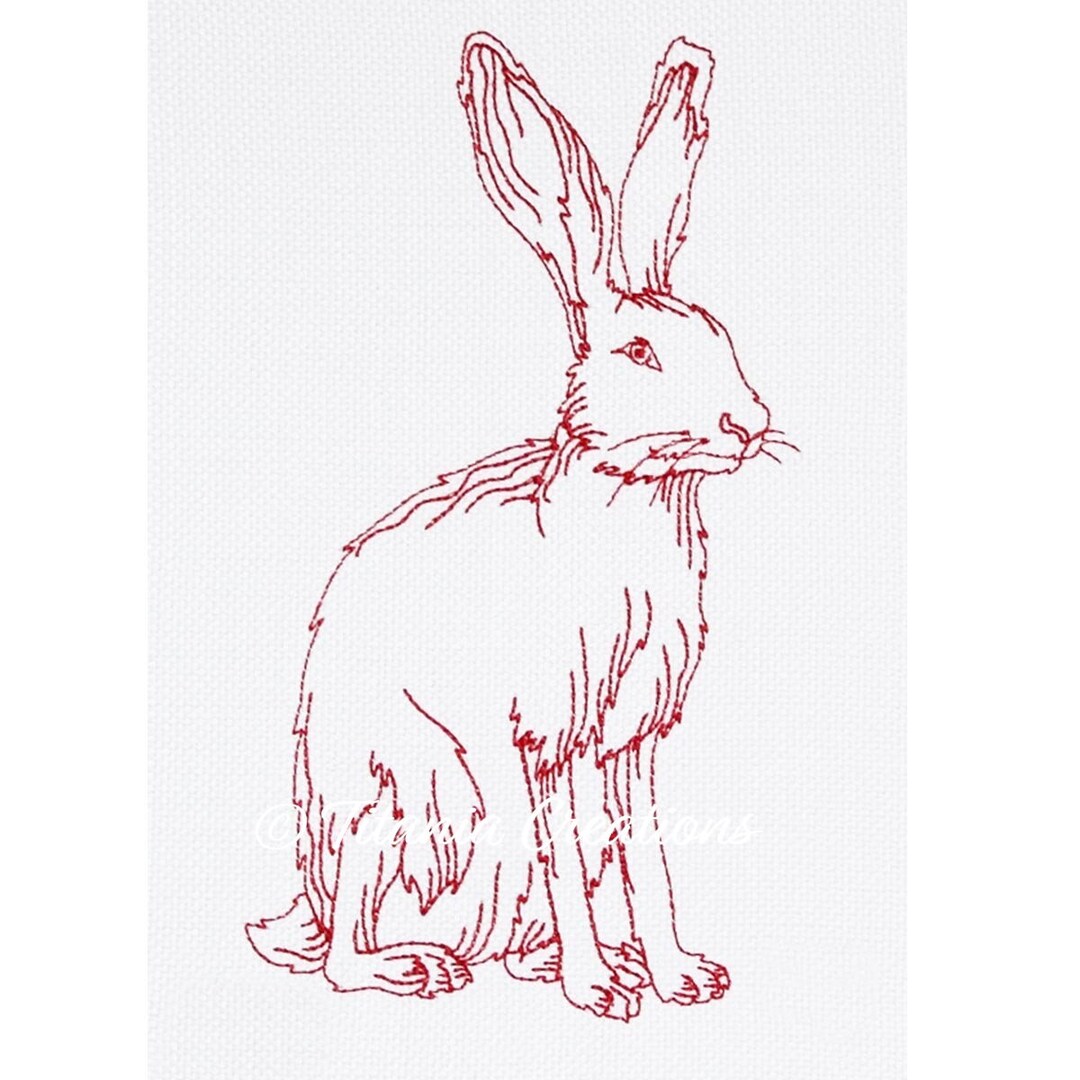 Line Work Hare Machine Embroidery Design, Three Sizes (instant Download ...