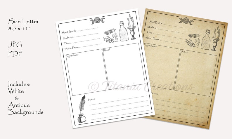 Spell Bottle Template Printable Pages. Witchcraft. Book of - Etsy