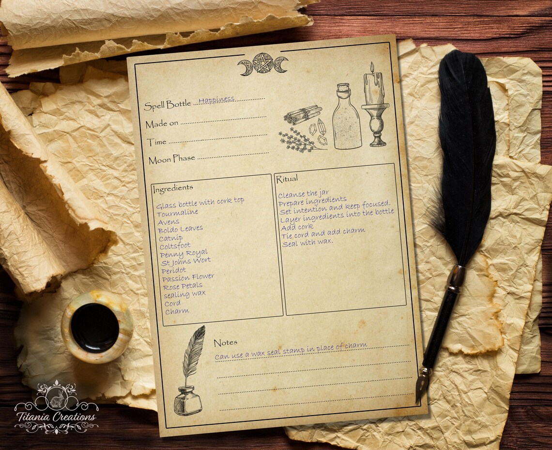 Spell Bottle Template Printable Pages. Witchcraft. Book of Shadows ...