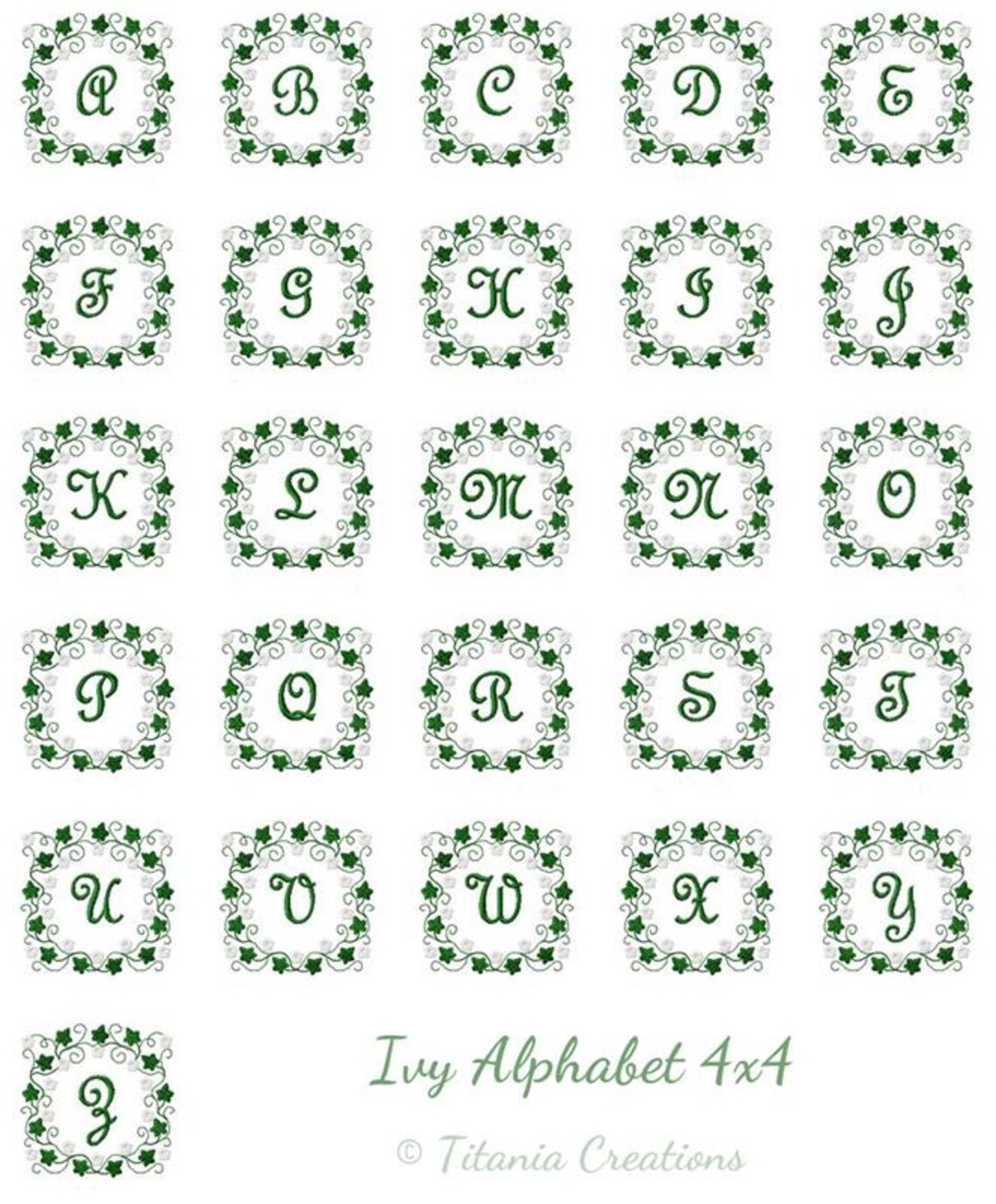 Ivy Alphabet Machine Embroidery Design Pattern 4x4 Hoop by Titania ...
