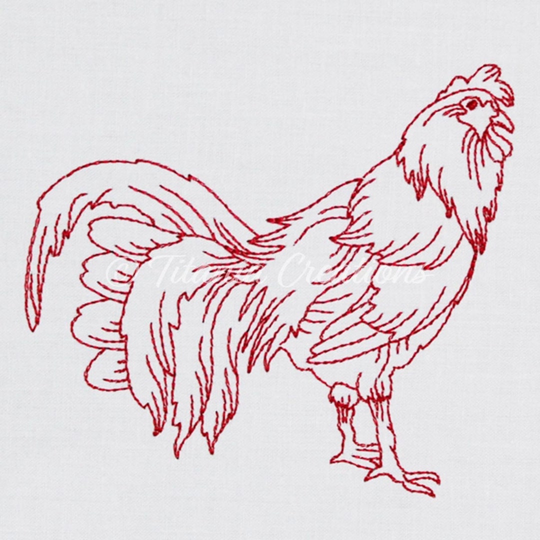 Line Work Rooster Machine Embroidery Design Pattern for 4x4 5x7 Hoops ...