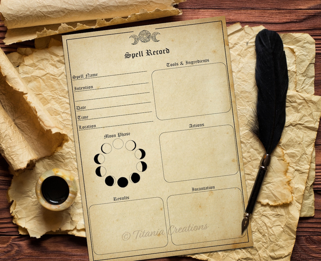 Spell Record Printable Template Pages. Witchcraft. Book of Shadows ...