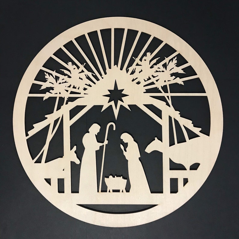 Christmas Nativity Circle: Door Hanger, Wood Decor, Wall Art, Nativity ...