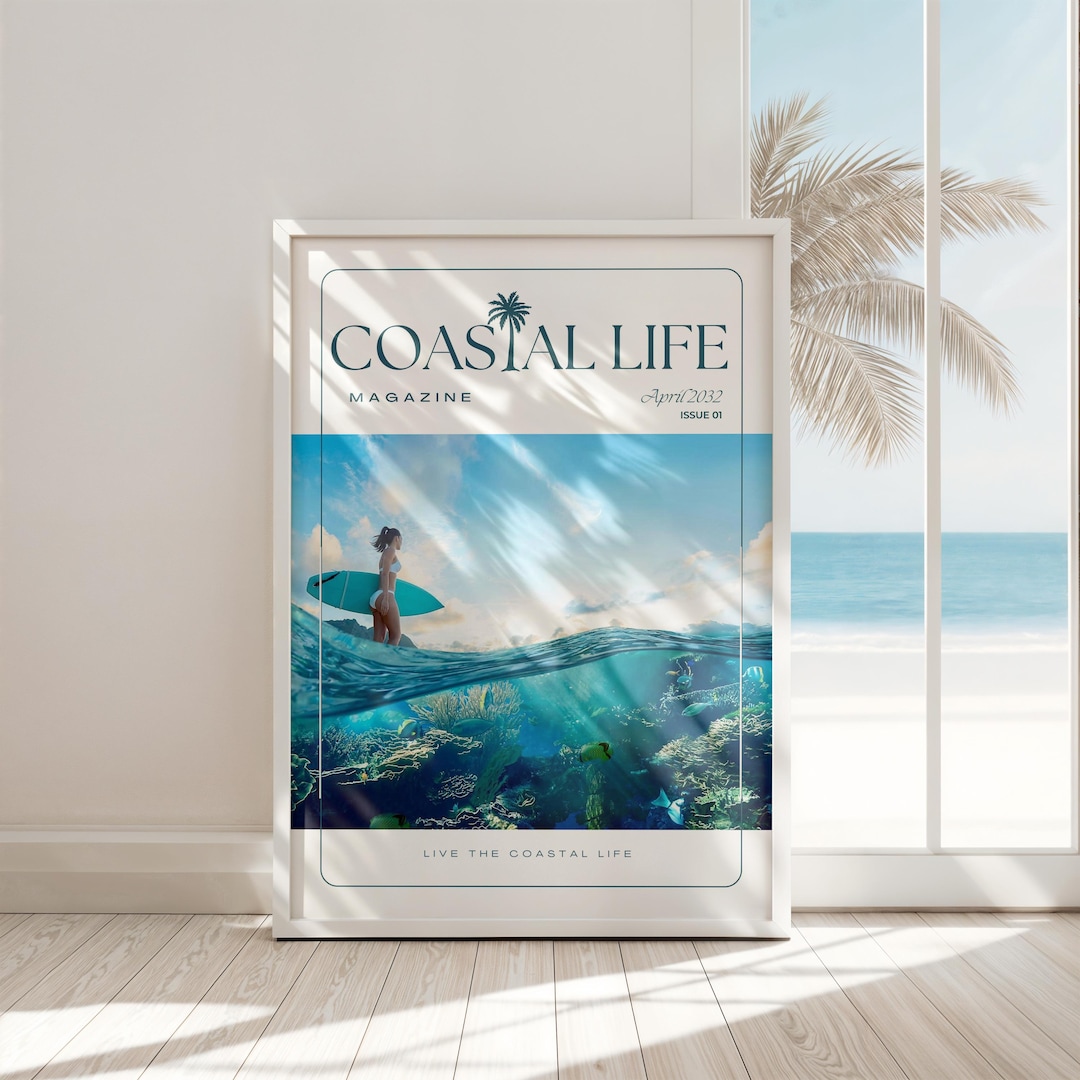 Coastal Life Magazine Cover, Coastal Wall Art, Surfing Poster, Magazine ...