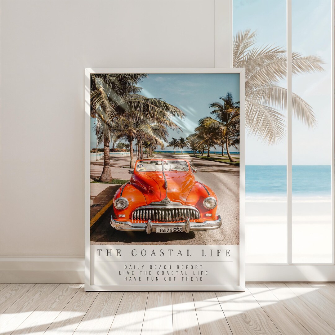 Classic Car Beach Print, Vintage Coastal Art (digital Download) - Etsy