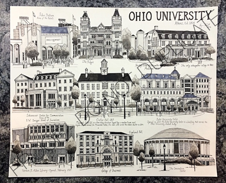 Ohio University Ink Drawing Print - Etsy