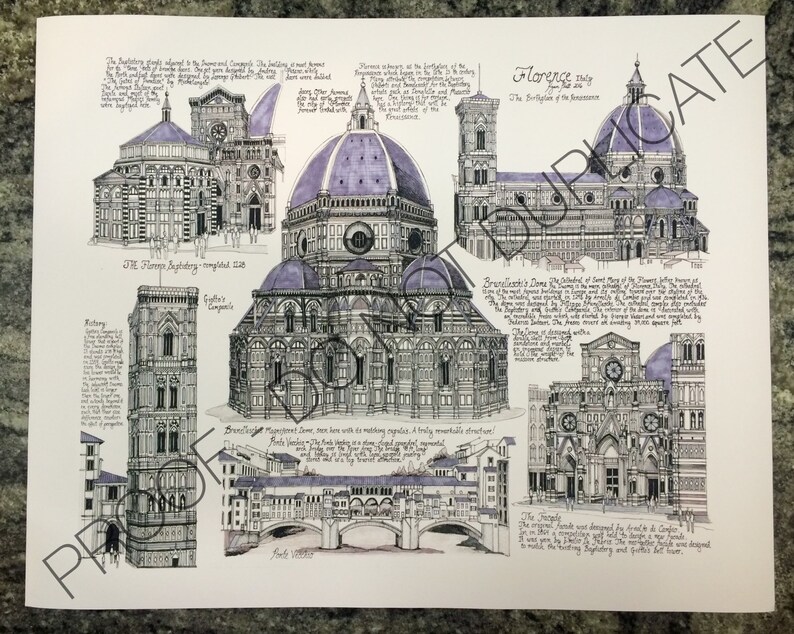 Florence Italy Ink Drawing Print - Etsy