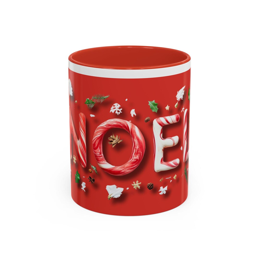 Mug, Christmas NOEL Holiday Cocoa Cup, Candy Cane Hot Chocolate Winter ...