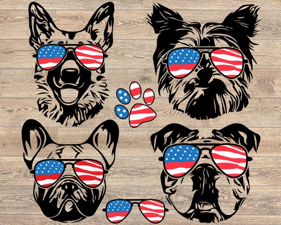 Yorkshire Terrier USA Flag Glasses US Silhouette SVG Cutting Files ...