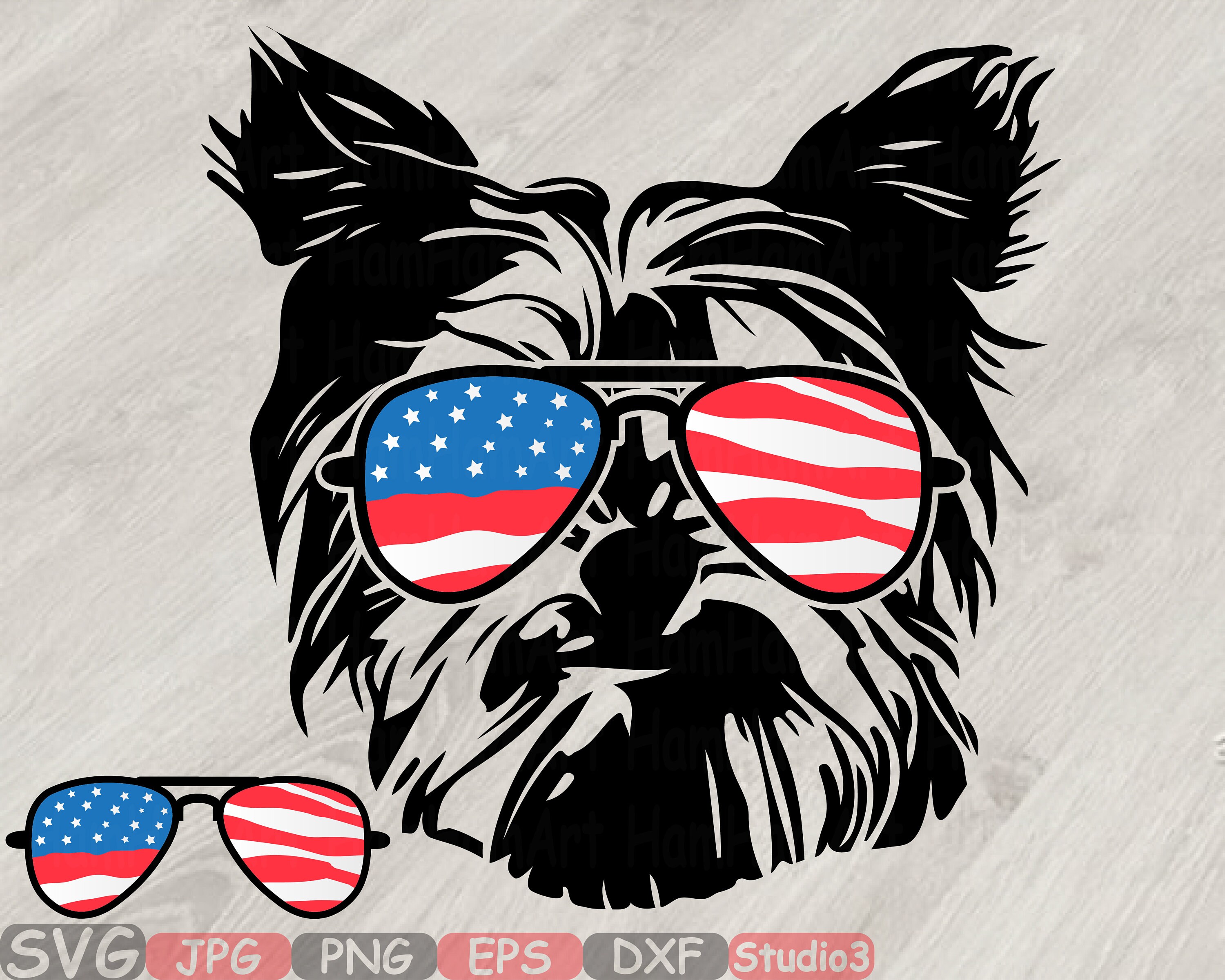 Yorkshire Terrier USA Flag Glasses US Silhouette SVG Cutting Files ...