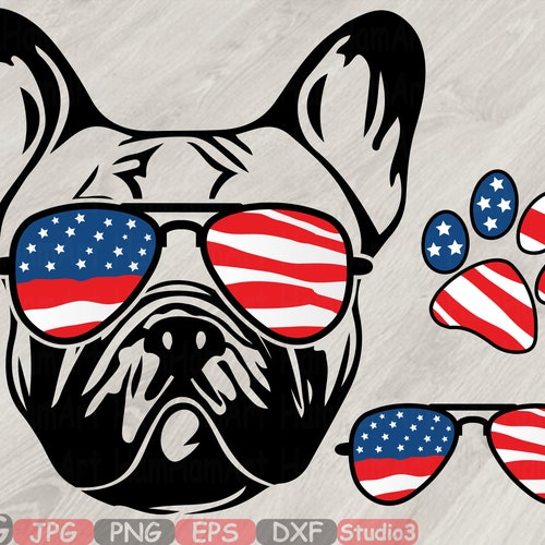 German Shepherd USA Flag Glasses Paw Silhouette SVG Cutting | Etsy